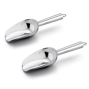E-far 6 Ounce Ice Scoop Set of 2, Small Stainless Steel Scoops for Ice Cube/Candy/Flour/Sugar, Metal Utility Scoops for Canisters, Baking, Kitchen Pantry, Rust Free & Dishwasher Safe
