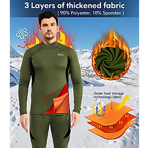romision Turtle Neck Long Johns Thermal Underwear for Men Fleece Base Layer Cold Weather Top and Bottom Set Hunting Gear
