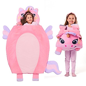 JOIEDOMI Toddler Nap Mat with Pillow & Blanket - 60" x 39" for Kids Ages 3+ - Nap Mat for Preschool - Kids Sleeping Bag Unicorn - Soft Plush Sleeping Mat - for Boys Girls Kindergarten Daycare