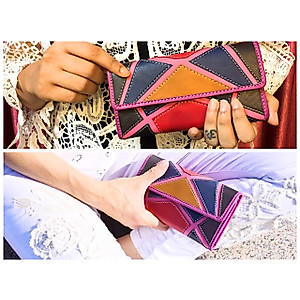 Leather Book® RFID LW-1807 Love Angles Ladies Clutch | 7” wide and Slim Ladies Wallet | 6 Card Slots | 3 card window | Three slides pockets | Malty Color Real Leather