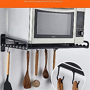 JF-XUAN Kitchen Shelf Kitchen Counter Holder Microwave Rack Wall Mount Bracket Storage Spice Workstation Organizer Kitchen Storage (punch Installation) (Color : Black, Size : 50X14X40CM)