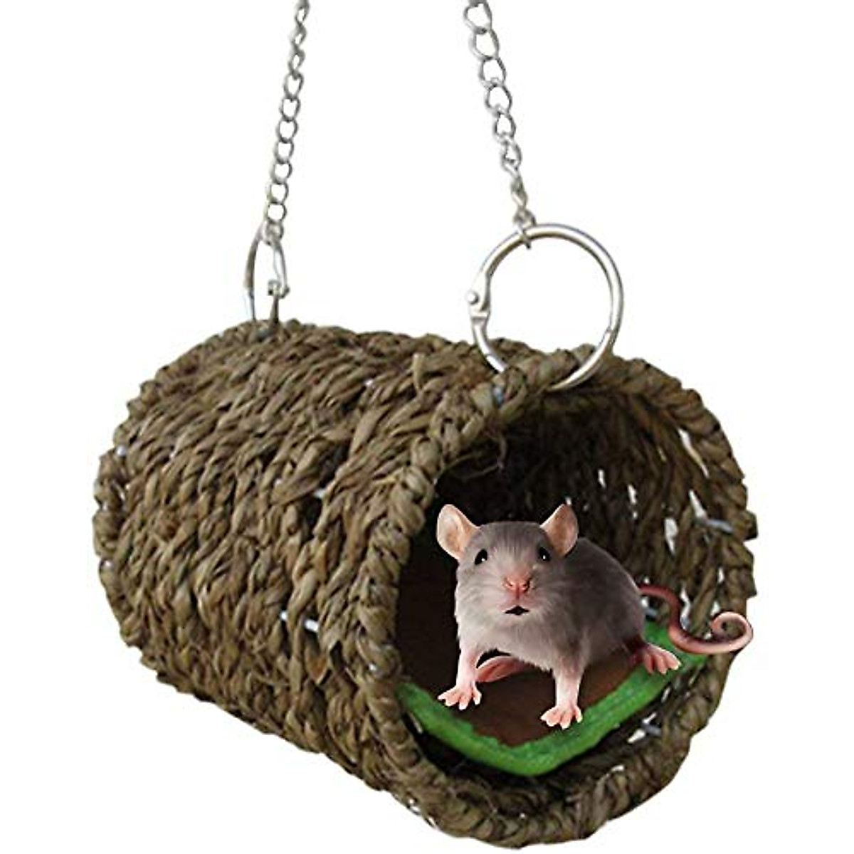 Woven Straw Bird tunnel - Seagrass Bird Tent Snuggle Toy Natural Hanging Hammock Swing Nest for Parrot Cockatiel Parakeet African Grey Cockatoo Macaw Amazon Lovebird Finch Hamster (4.72"x3.94"x10.2")