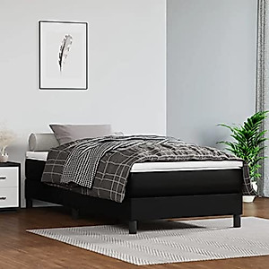 vidaXL Box Spring Bed Frame Home Indoor Bedroom Bed Accessory Wooden Upholstered Single Bed Base Furniture Black 39.4"x74.8" Twin Faux Leather