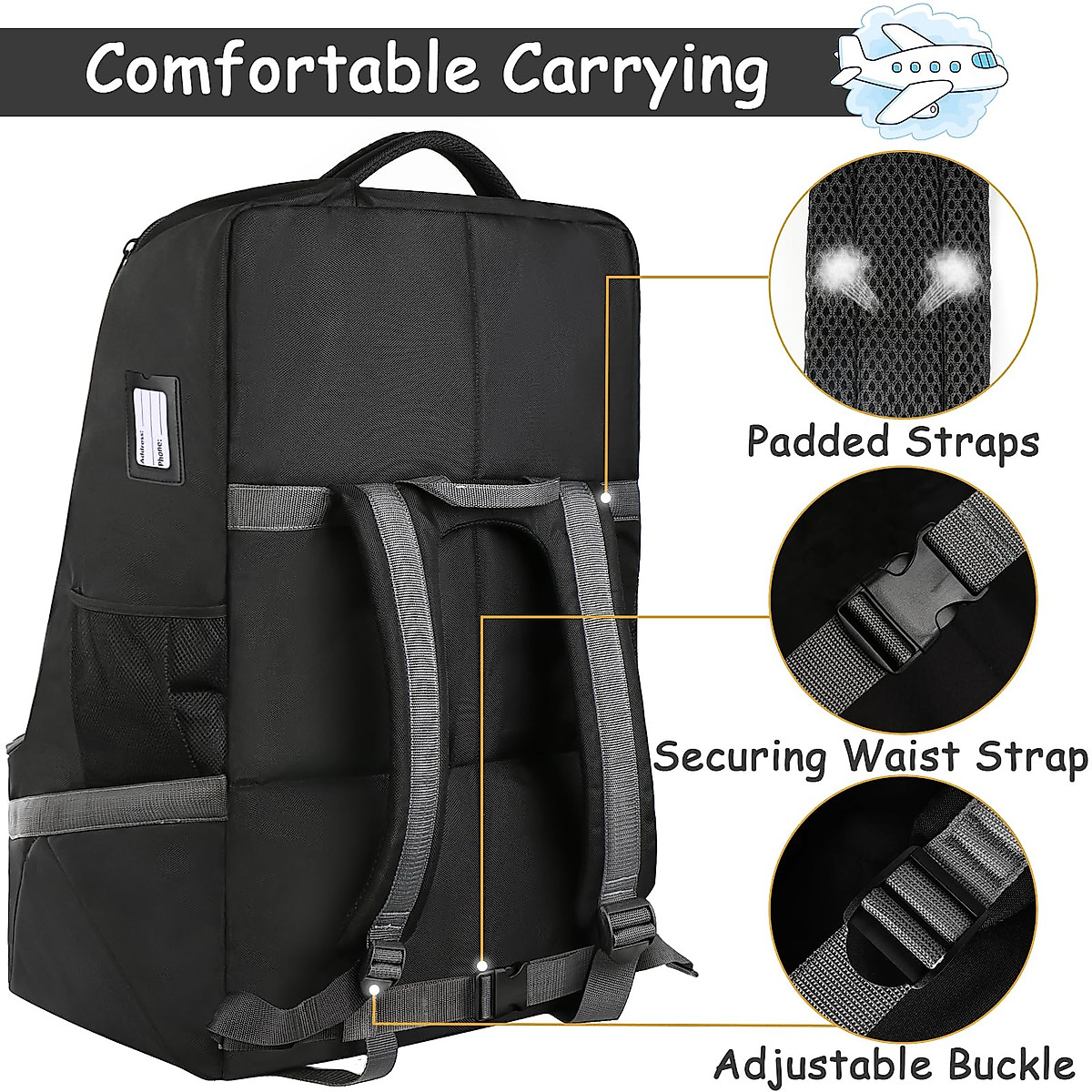 YOREPEK Universal Car Seat Travel Bag Compatible with Chicco,Evenflo,Britax Carseat,Car Seat Bag for Airplane Travel with Shoulder Straps,Airport Car Seat Bag for Kids Airplane Travel(21"x21"x32")