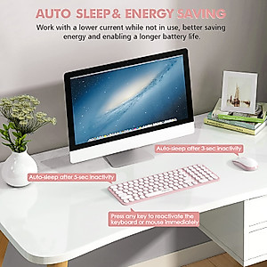 Wireless Keyboard and Mouse Combo, XTREMTEC Cute Compact Keyboard Pink Retro Round Keycap, Ultra Thin Quiet 2.4GHz Retro Kawaii Keyboard for Mac/PC/Laptop (Sakura Pink)