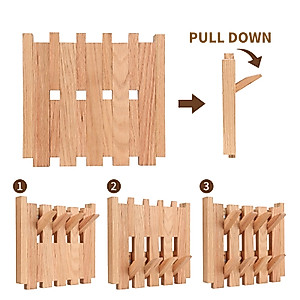 Natural Wood Wall Mounted Piano Coat Rack - 8 Flip Down Hooks, Solid Wood Entryway Wall Art Hook Rack, Space-Saving Wall Mount Design for Coats and Accessories