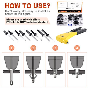 Tanstic 80Pcs 3/16'' x 9/16'' / 3/4'' / 13/16'' / 1" 4 Sizes Flange Aluminum Blind Rivets Large Head Tri-Fold Exploding Pop Rivets Assortment Kit (Black)