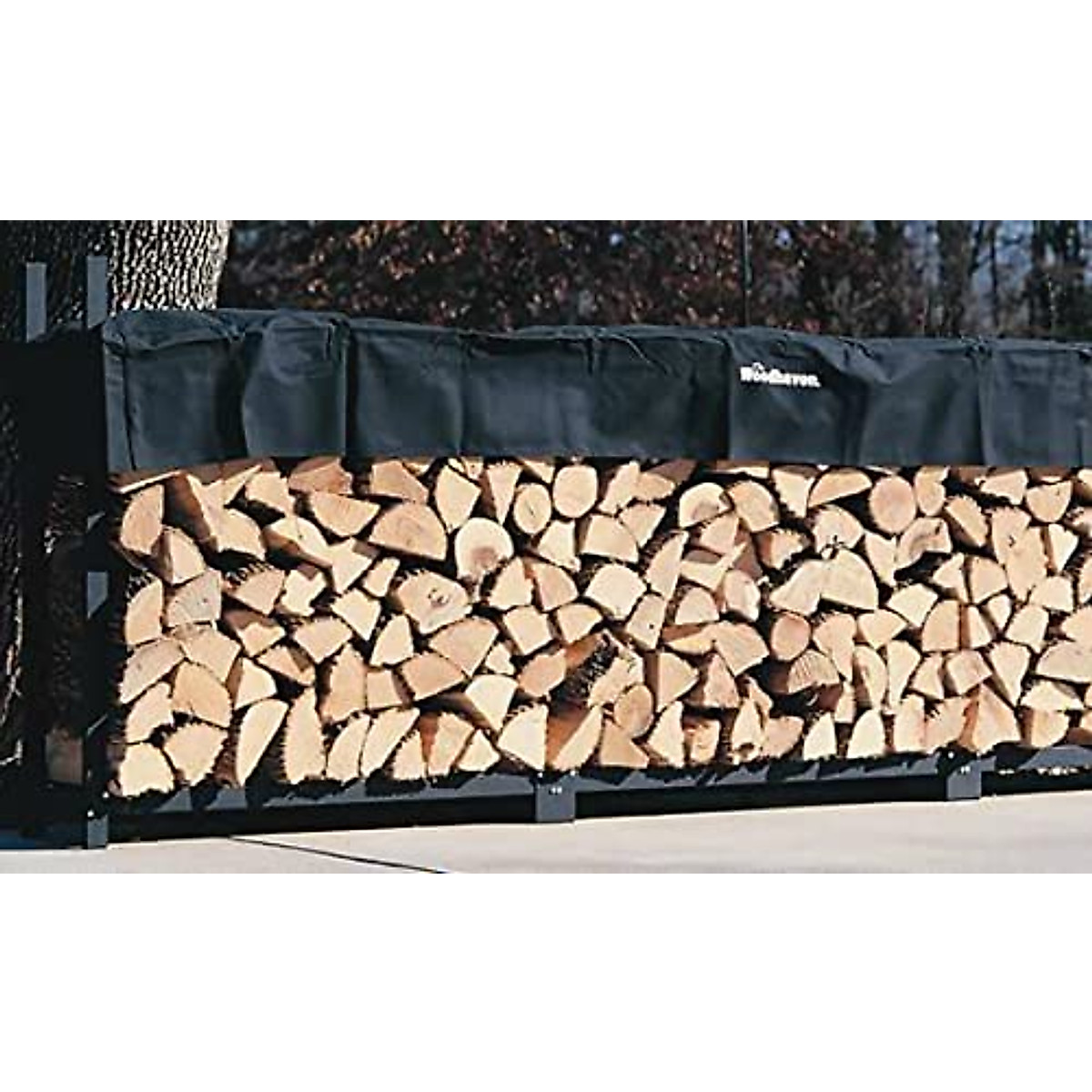 Woodhaven 12 Foot 3/4 Cord Black Outdoor Wood Rack With Optional Seasoning Cover - Heavy Duty Metal Log Rack For Storing Wood - Black Powder Coat Finish (Cover)