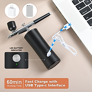 ORTRVYQ Airbrush Kit, Rechargeable Cordless Airbrush Compressor 0.3mm Nozzle 32PSI High Pressure Air Brush Set for Cake Decor, Barber, Tattoo, Nail Art, Makeup, Model Painting Black