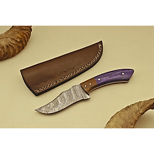 Handmade Damascus Steel Hunting Camping Skinner Knife - Rose Wood Handle Comes With Pure Leather Sheath