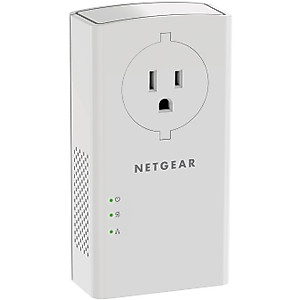 NETGEAR Powerline adapter Kit, 2000 Mbps Wall-plug, 2 Gigabit Ethernet Ports with Passthrough + Extra Outlet (PLP2000-100PAS), White