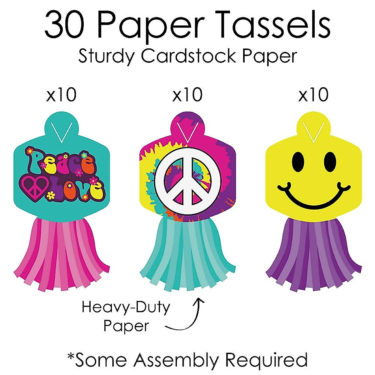 Big Dot of Happiness 60’s Hippie - 90 Chain Links and 30 Paper Tassels Decoration Kit - 1960s Groovy Party Paper Chains Garland - 21 feet