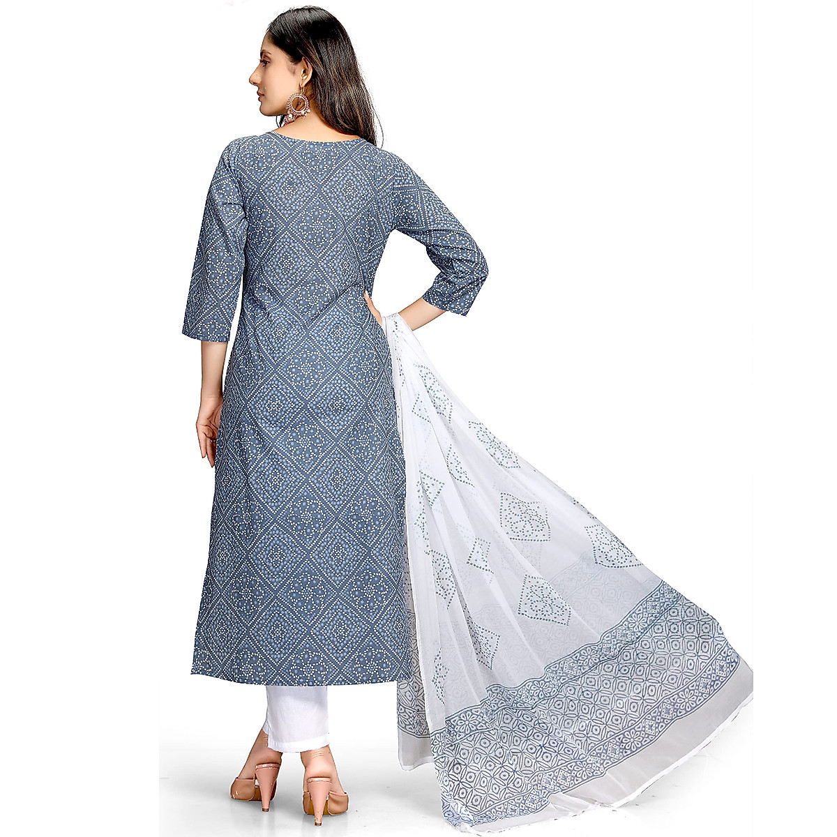 Rajnandini Women's Pure Cambric Cotton Embroidered Kurta Set With Dupatta (JOPLVL212-XL_Grey & White_XL)