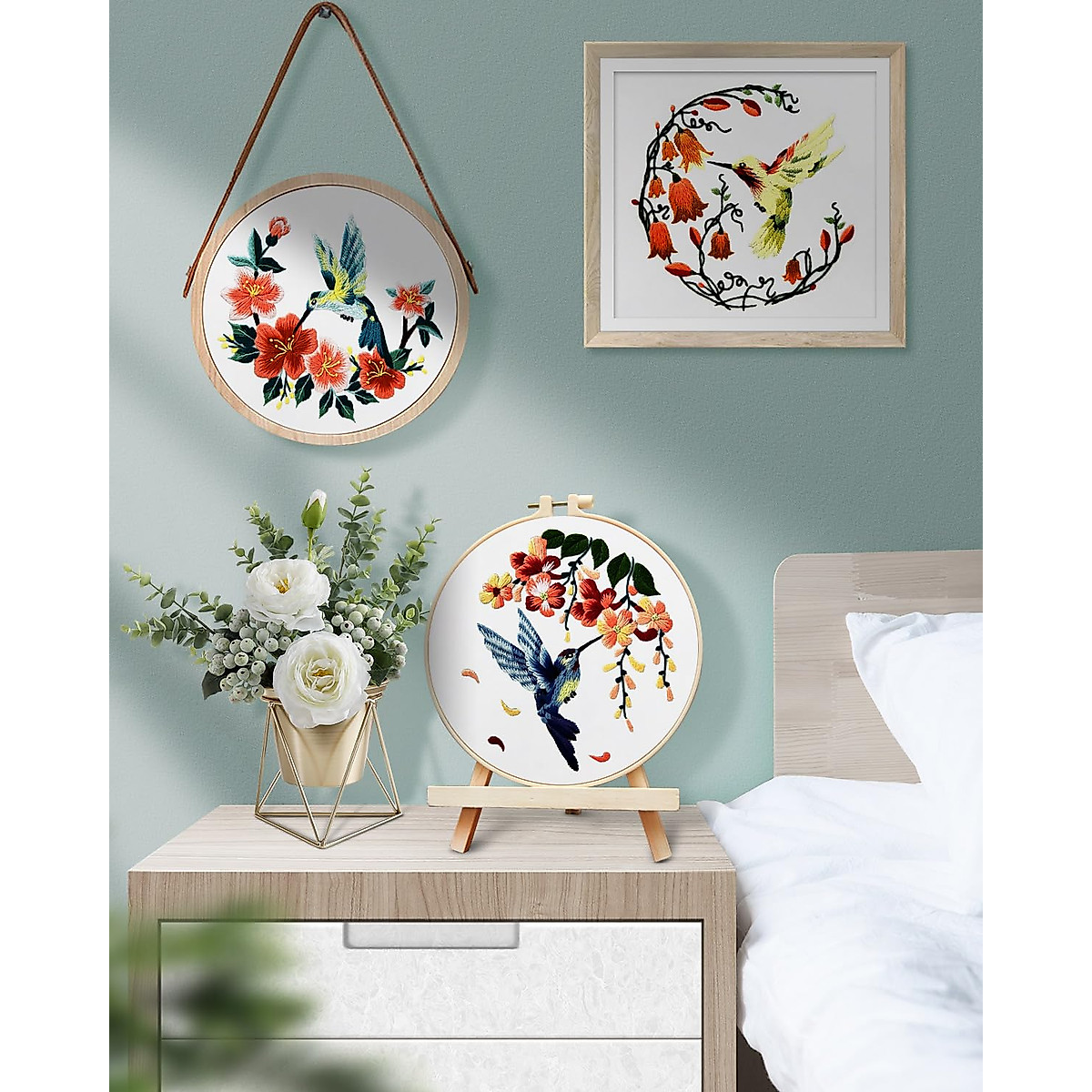 TINDTOP Hummingbird and Flower Embroidery Kit for Adults