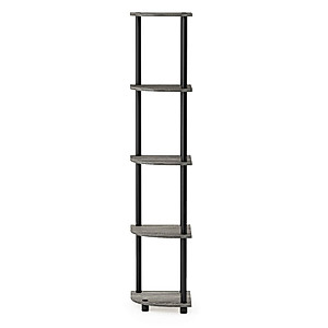 Furinno Turn-N-Tube 5 Tier Corner Display Rack Multipurpose Shelving Unit, 1-Pack, French Oak Grey/Black