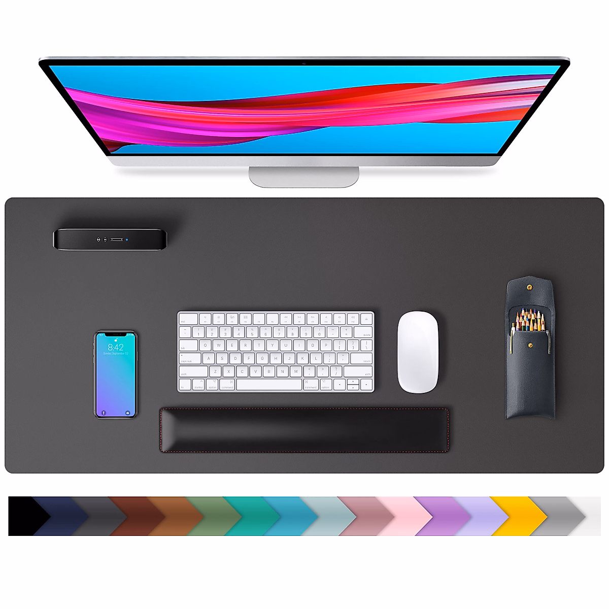 Leather Desk Pad Protector,Mouse Pad,Office Desk Mat, Non-Slip PU Leather Desk Blotter,Laptop Desk Pad,Waterproof Desk Writing Pad for Office and Home (Gray,31.5" x 15.7")