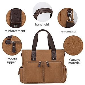Canvas Messenger Bag for Men, 15 Inch Water Resistant Laptop Bag, Crossbody Bag for Work Office Travel Casual with Adjustable Shoulder Strap(Brown)