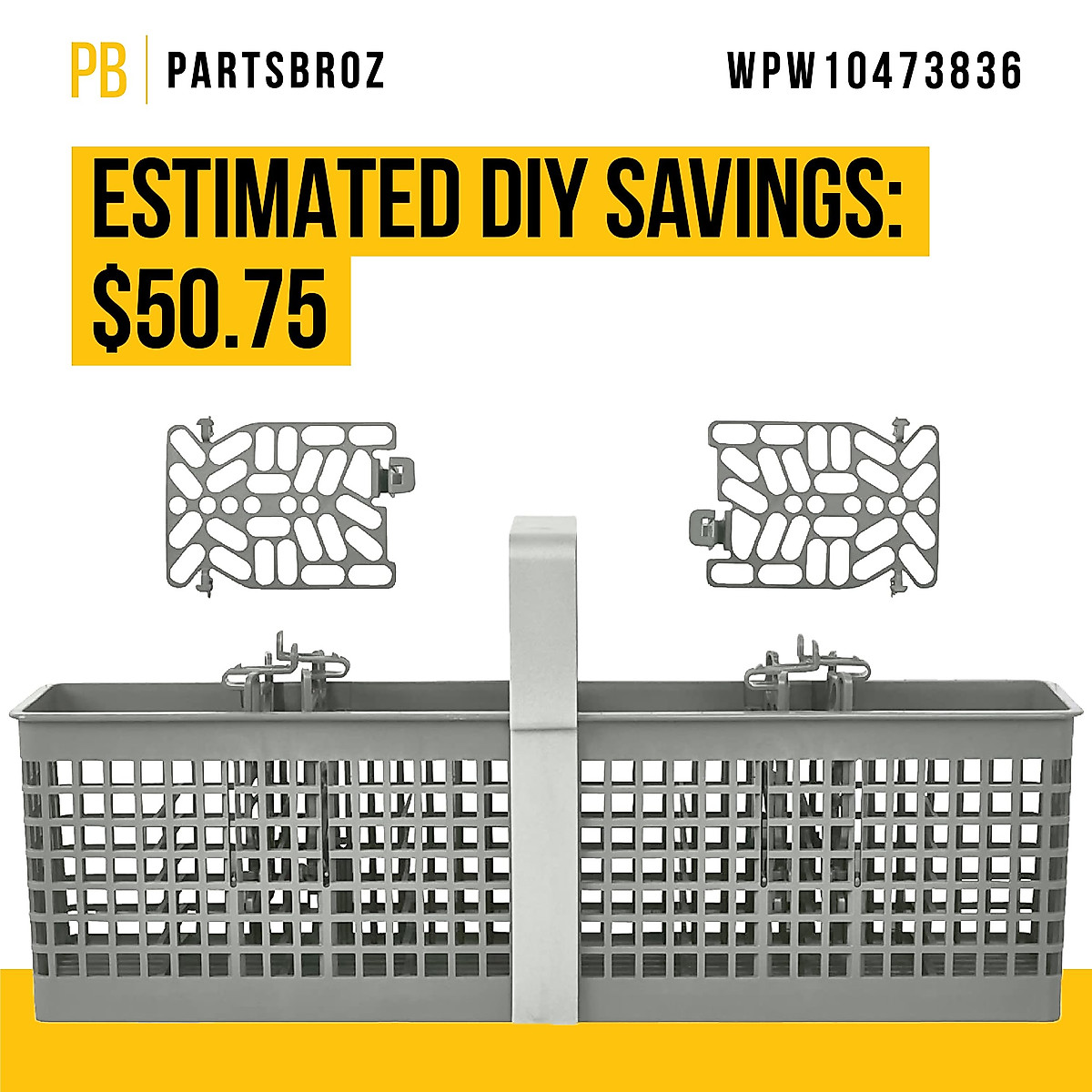PartsBroz WPW10473836 Silverware Basket - Compatible With Whirlpool KitchenAid Jenn-Air Maytag Dishwasher - Replaces AP6021983 PS11755312 W10195723 W10473836 3020617 W10195722