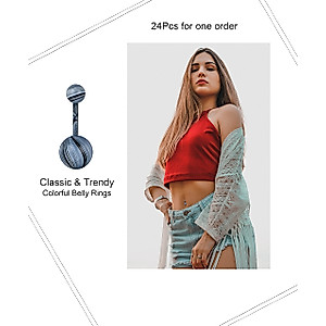 EVELICAL 24Pcs 14G Stainless Steel Belly Button Rings for Women Screw Navel Bars Body Piercing Jewelry Set Style 2
