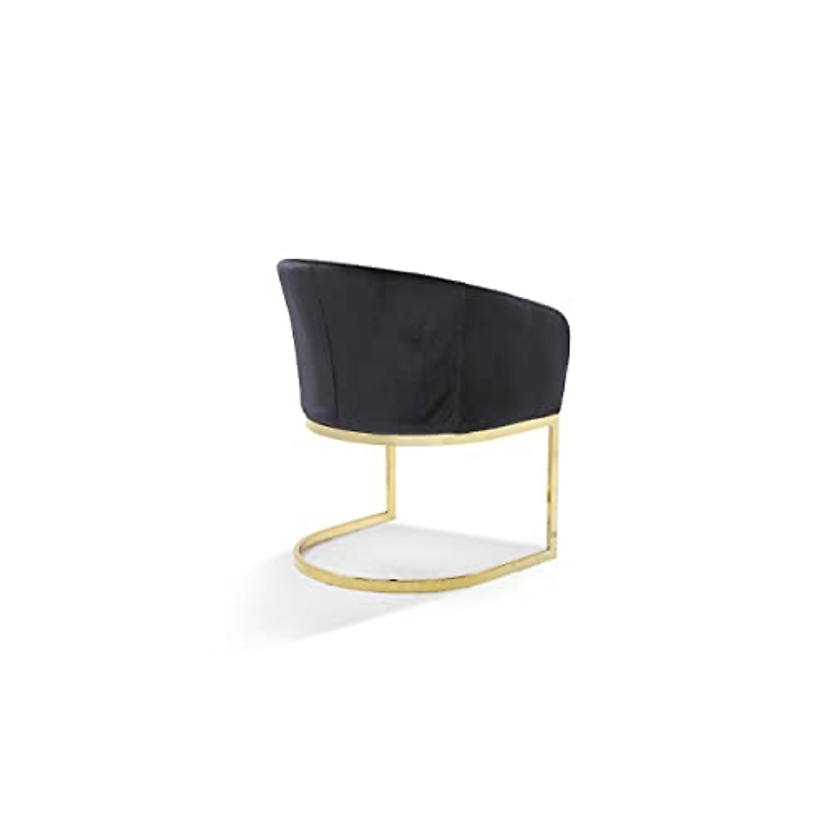 Iconic Home Siena Accent Club Chair Shell Design Velvet Upholstered Half-Moon Gold Plated Solid Metal U-Shaped Base Modern Contemporary Black, 25.6D x 23.2W x 31.7H in
