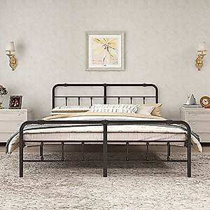 ZIRUWU California King Metal Platform Bed Frame with Headboard Footboard Extra Strong Support No Box Spring Needed Noise Free Easy Assembly Black