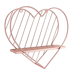 Afuly Floating Shelves Rose Gold Small Shelf Wall Mounted Metal Pink Heart Design Storage Romantic Love Shelf Bedroom Kitchen Bathroom Livingroom Unique Cute Nursery Room Decor