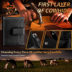Credit Card Bifold Leather Wallet-With Front Pocket Id Window Men Women Mens Womens Ladies Woman Small Coin Pocket Rfid Blocking Black Multi Id Card Zipper Holder Wallets Female Teen Girl Coin Purse
