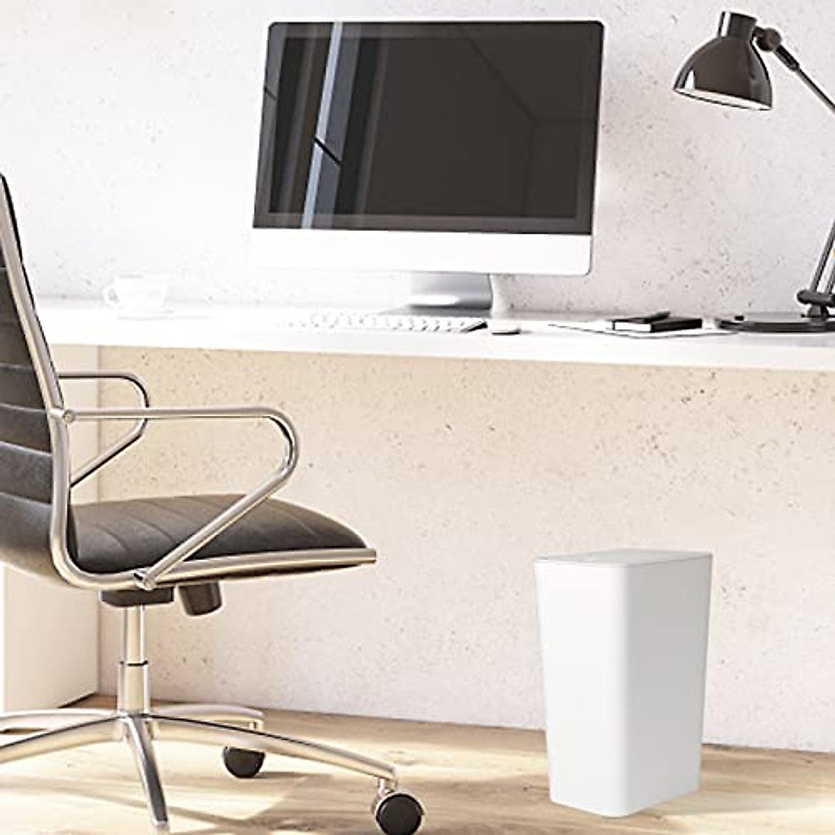 Odonata 3 Pack 10L / 2.6 Gallon Small Trash Can with Lid, Slim Garbage Can with Pop-Up Lid, Waste Basket for Bathroom, Kitchen, Bedroom, Powder Room, Craft Room, Office, College,RV.(Off White)