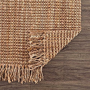 Hauteloom Moncton Sea Grass Jute Rug - Natural Fiber Sisal Area Rug - Natural Fringe Tassel - Rattan Wicker Look Carpet - Brown - 6' x 9'