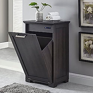 OLD CAPTAIN Wooden Tilt Out Trash Cabinet, Hidden Trash Can Kitchen Holds 10 Gallons (Dark Brown)