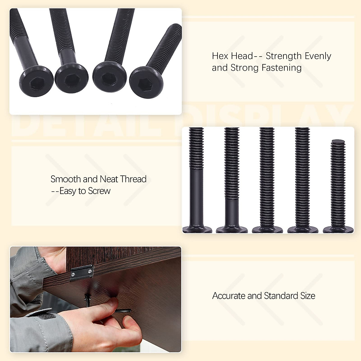 Rustark 181Pcs M6 x 15-80mm Black Crib Screws Hardware Replacement Kit Zinc Plated Hex Socket Head Cap Bolts Thread Nutsert Barrel Nuts T-Nuts and Flange Nuts Assortment Kit for Crib Beds Furniture