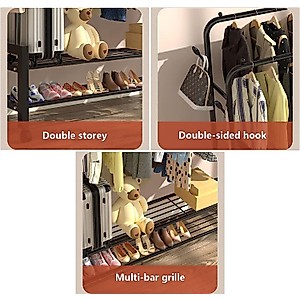 Double Garment Rail with Top Rod and 2-Tier Shelves Heavy Duty Stainless Steel Clothes Rack with Castors for Everyday Home Dormitory Hotel Adds Instant Closet Space (Color : Black, Size : 135CM)