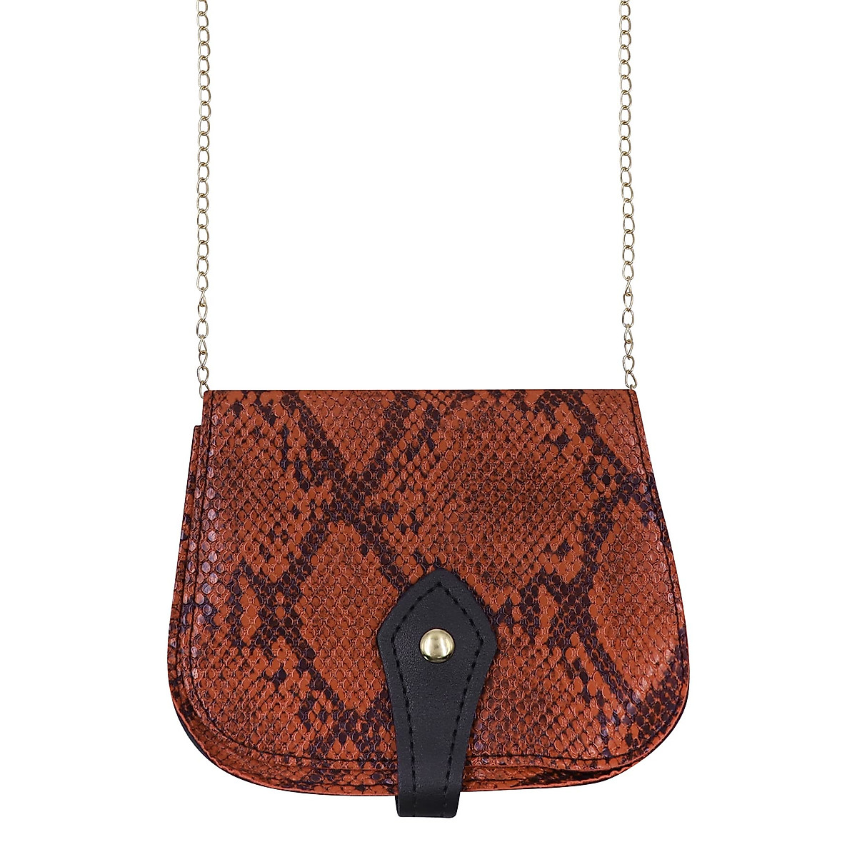 MOSSTYUS Women Girls Snakeskin Crossbody Bag PU Leather Handbag Shoulder Clutch Purse Pouch with Chain Strap, Coffee