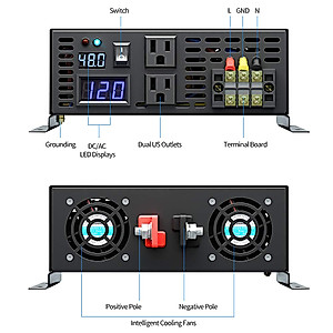 WZRELB Pure Sine Wave 4000W (8000W Surge) 48VDC 120VAC Power Inverter - Solar, RV (RBP400048), Black