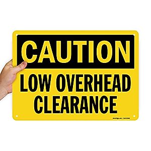 SmartSign - U9-1322-NA_10x14 "Caution - Low Overhead Clearance" Sign | 10" x 14" Aluminum Black on Yellow