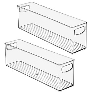 mDesign Plastic Kitchen Organizer - Storage Holder Bin with Handles for Pantry, Cupboard, Cabinet, Fridge/Freezer, Shelves, and Counter - Holds Canned Food, Snacks - Ligne Collection - 2 Pack - Clear