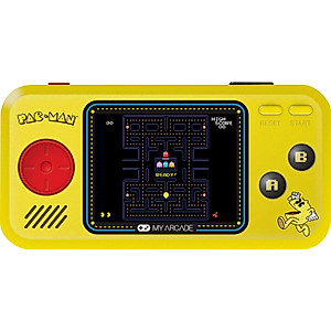 My Arcade Pocket Player Handheld Game Console: 3 Built In Games, Pac-Man, Pac-Panic, Pac-Mania, Full Color Display, Speaker, Volume Controls, Headphone Jack, Battery or Micro USB Powered, Yellow