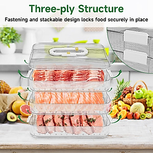 Deli Meat Container for Fridge, Bacon Lunch Meat Container for Refrigerator, Three-ply Cold Cuts Storage Containers for Fridge, Food Storage Boxes with Lids, Meal Prep Containers for Cheese, Fruit
