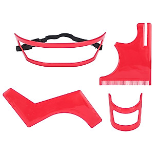 Dioche Beard Shaping Tool Kit - Red Plastic Beard Template Set for Shaving, Hairline, Goatee Styling and Neckline, Skin-friendly Grooming Tool for Men's