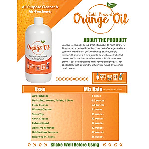 Bluewater Chemgroup Premium Cold Pressed Orange Oil Concentrate- 32 oz (D-Limonene), Concentrated All-Natural Cold Pressed Orange Oil - Professional Grade All-Purpose Citrus Cleaner and Degreaser