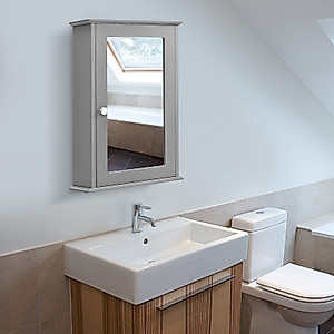 hysache Bathroom Medicine Cabinet, Wall Mount Mirrored Storage Cabinet w/Single Mirrored Door & Adjustable Shelf, Multipurpose Wooden Organizer for Hallway Living Room Bed, 13.5" L x 6" W (Gray)