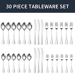 30 Piece Silverware Set Service for 6,Premium Stainless Steel Flatware Set,Mirror Polished Cutlery Utensil Set,Durable Home Kitchen Eating Tableware Set with Forks Spoons and Knives Set Silver