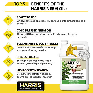HARRIS Neem Oil Spray for Plants, Cold Pressed Ready to Use, 128oz