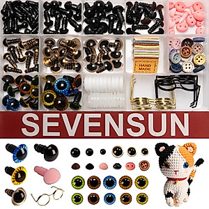 SEVENSUN Safety Eyes for Amigurumi 247 PCS, Crochet Glasses Noses and Buttons, Various Designed Crochet Accessories, Stuffed Crochet Eyes with Washers, Craft Doll Eyes and Nose