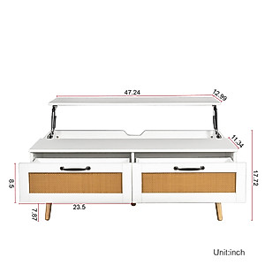 Lift Top Coffee Table, Modern Coffee Table with 2 Storage Drawers,Center Table with Lift Tabletop for Living Room, Office