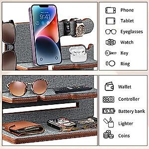 Gifts for Men,Leather Phone Stand Docking Station,Birthday Gifts for Him Dad Boyfriend Husband Guys,Watch Holder Desk Nightstand Organizer for Valentines Father's Day Anniversary Graduation from Wife