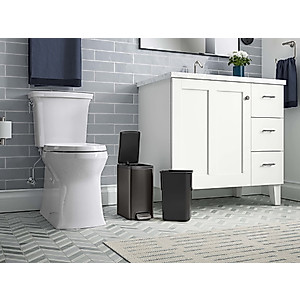 KOHLER 31319-BST Bathroom Trash Can, 1.6 Gallon, 6-Liter Step Can, Quiet-Close Small Trash Can with Foot Pedal, Black Stainless