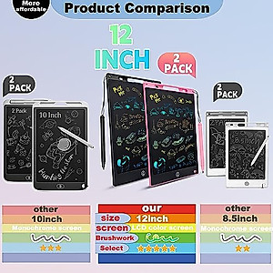 LCD Writing Tablet 2 Packs Toddler Toys, 12 Inch Doodle Board Drawing Pad Gifts for Kids Games, Erasable Colorful Drawing Board Toy Christmas Birthday Gift for 2 3 4 5 6 7 Years Old, Pink Black