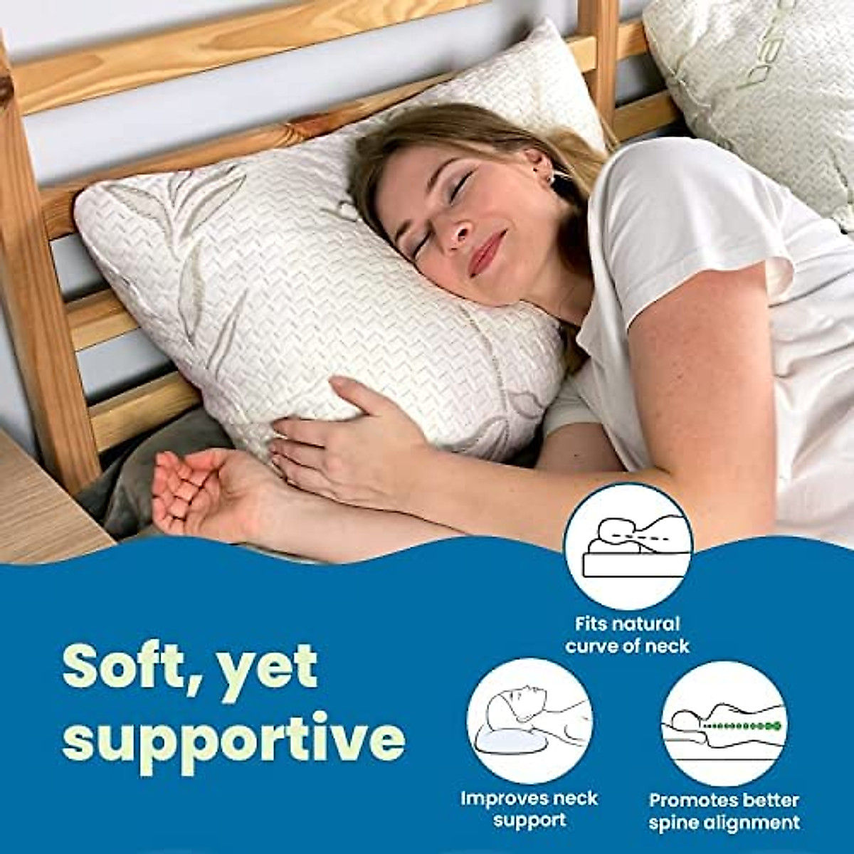 Sleepsia Standard Size Rayon Derived from Bamboo Pillow - Adjustable Shredded Memory Foam Neck Support Pillow, Breathable Pillow for Side, Back & Stomach Sleepers - Sleeping Pillow with Washable Cover