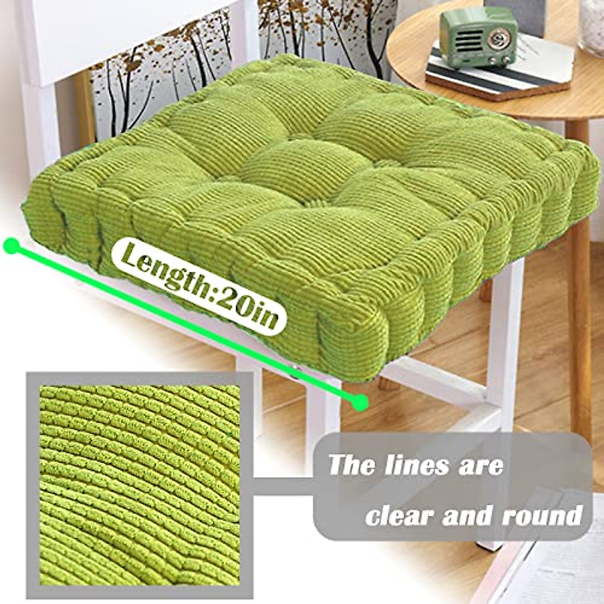 Square Floor Pillow Thick Cushion Meditation Pillows for Adults & Kids Bedroom Balcony Car Office Patio Sofa Reading Nooks Large Outdoor Indoor Tatami Chair Seat Cushion 20"×20" Green